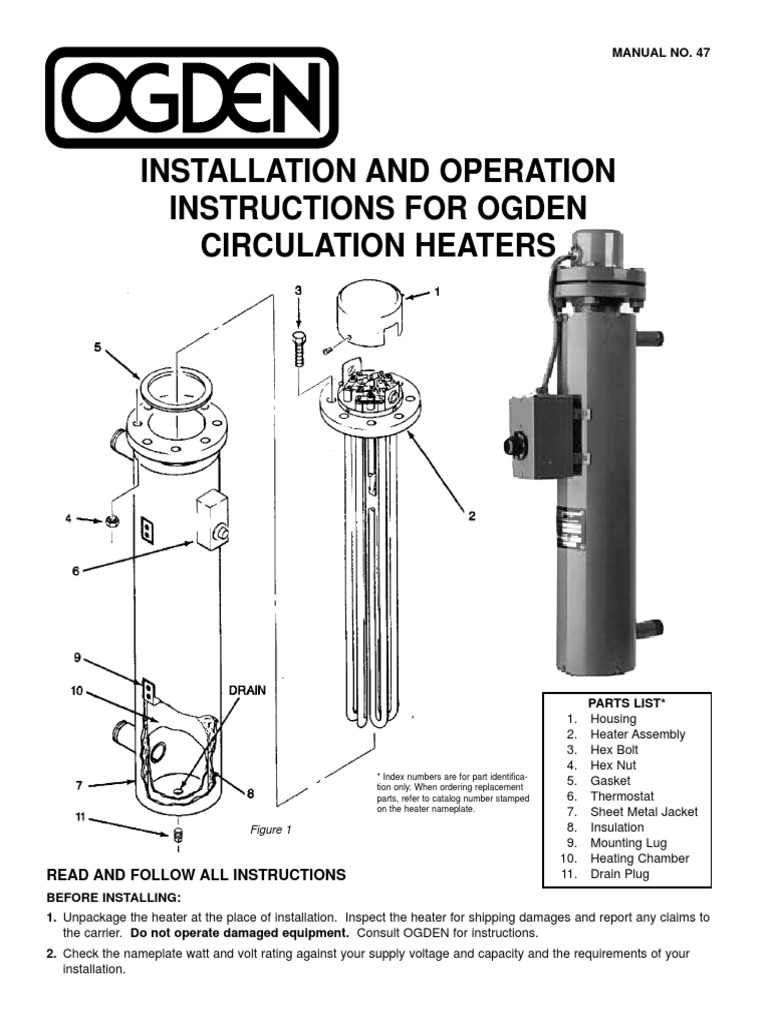 Installation and Operation Instructions For Ogden Circulation Heaters | PDF | Thermostat ...