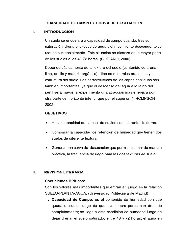 Capacidad de Campo y Curva de Desecacion | PDF | Suelo | Ciencias de la ...