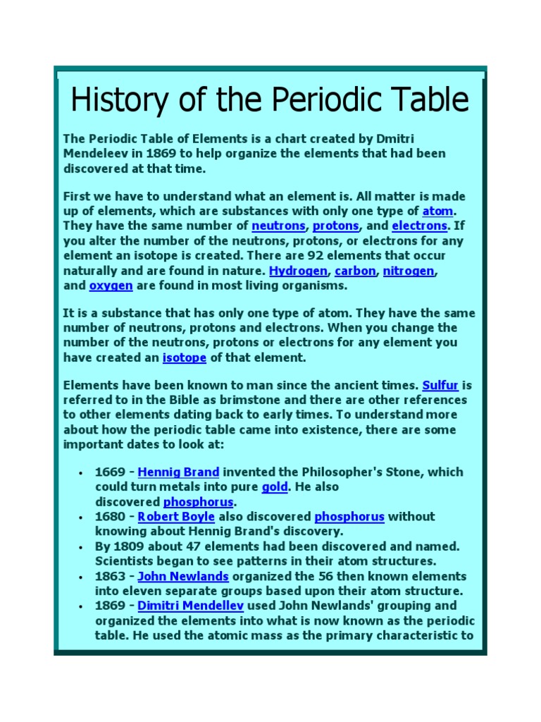 History of The Periodic Table | PDF | Chemical Elements | Atoms