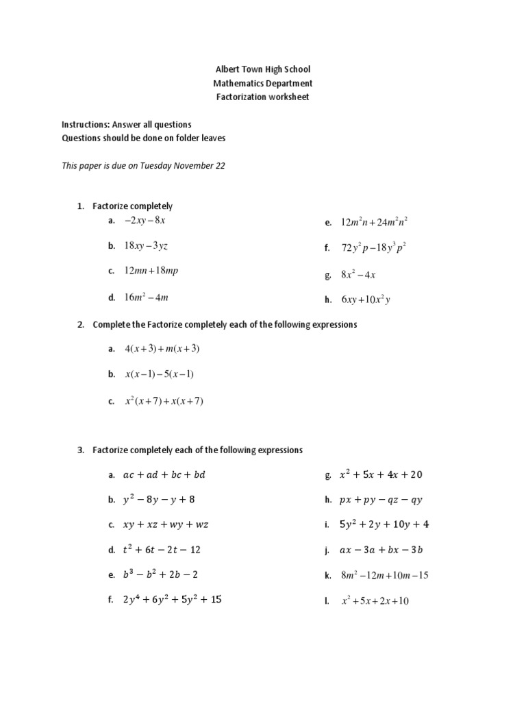 Factorization Worksheet PDF | PDF | Teaching Mathematics