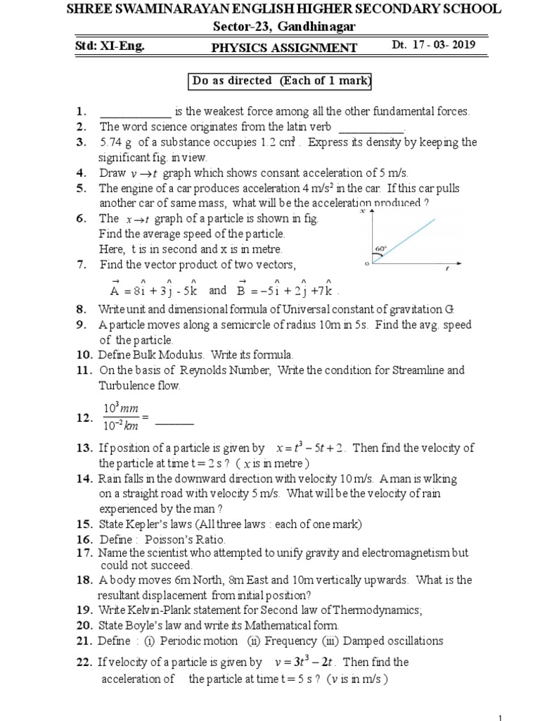 Std-11, Annual Assignment, 2018-19 | PDF | Collision | Velocity