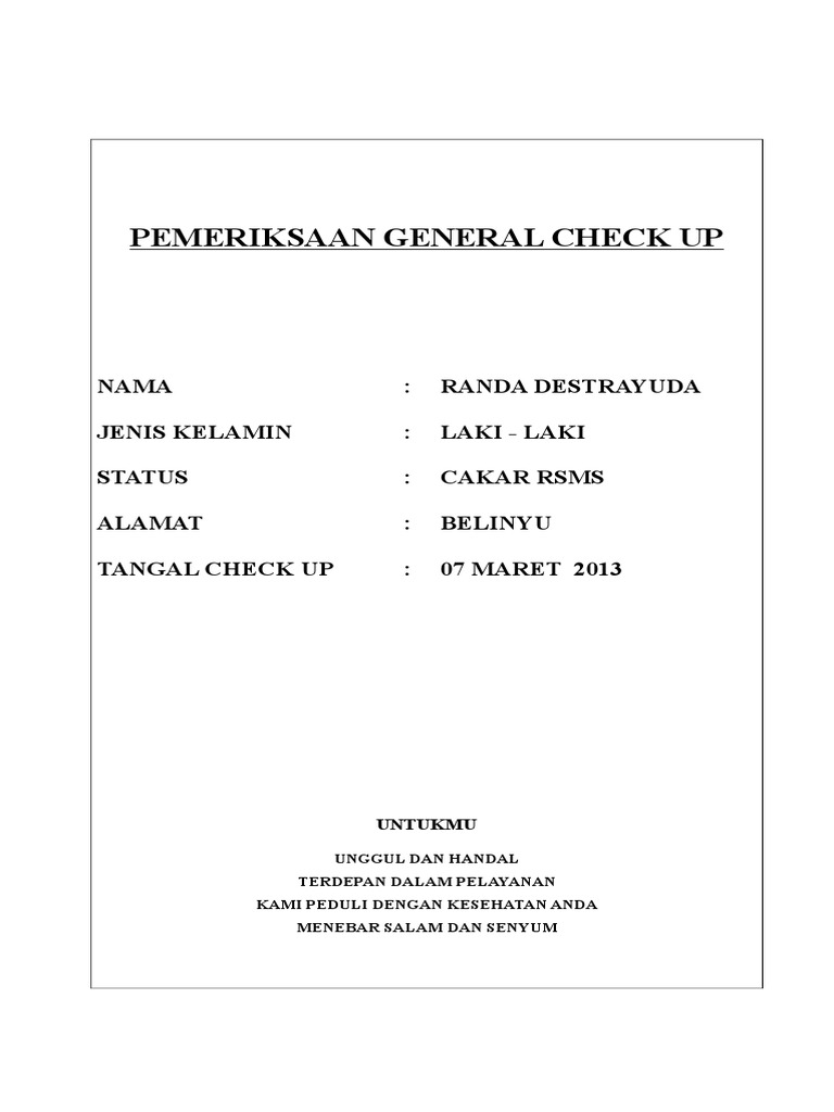 Blanko Pemeriksaan General Check Up1 Dr. Andy Tanor | PDF
