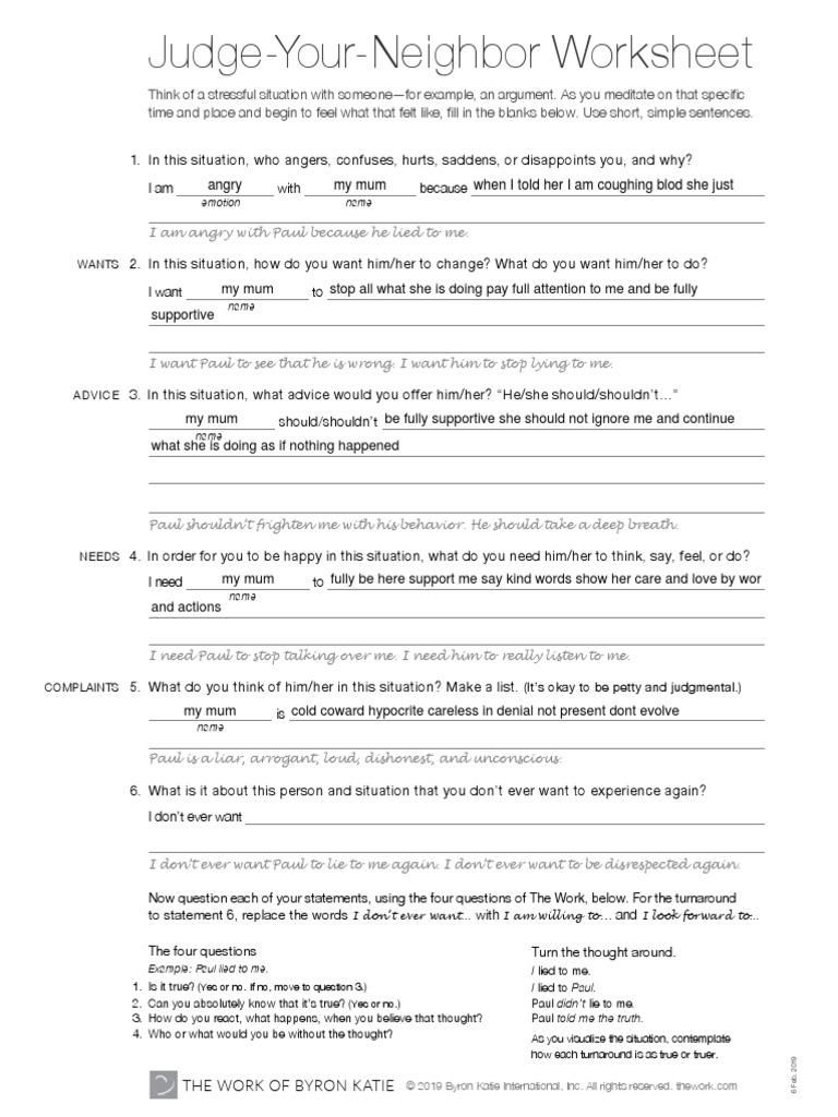 Judge-Your-Neighbor Worksheet: Angry My Mum When I Told Her I Am ...