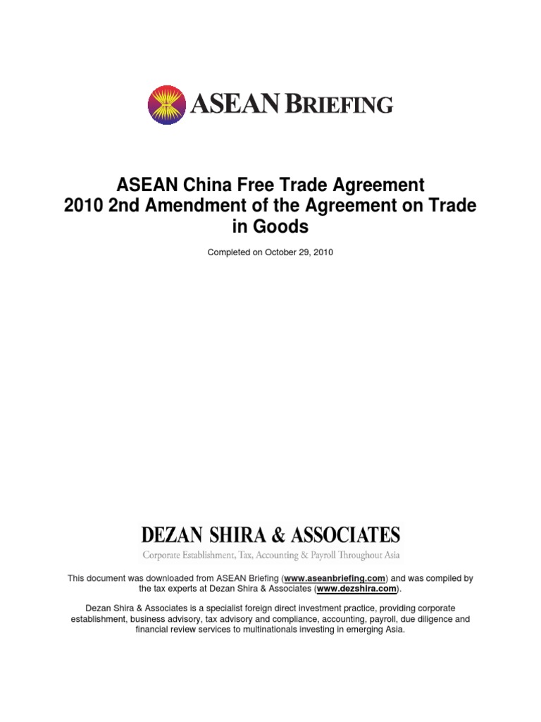 ASEAN China Free Trade Agreement 2010 2nd Amendment of The Agreement On ...
