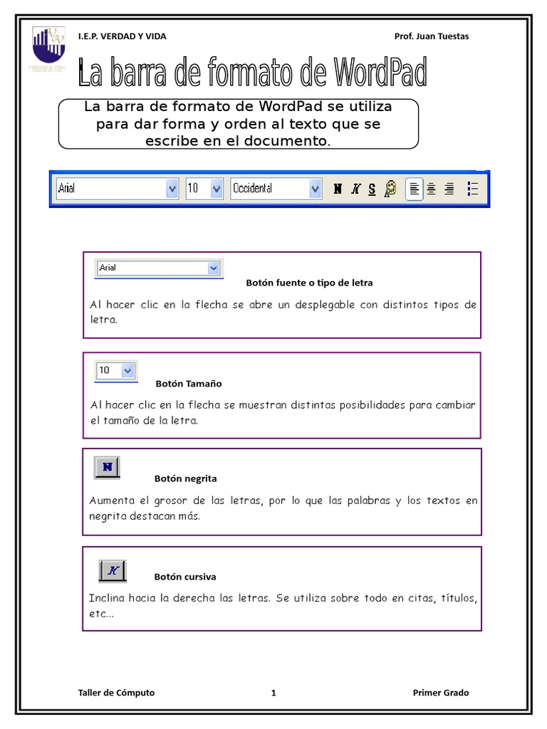 Primer Grado - Wordpad Barra de Herramientas | PDF