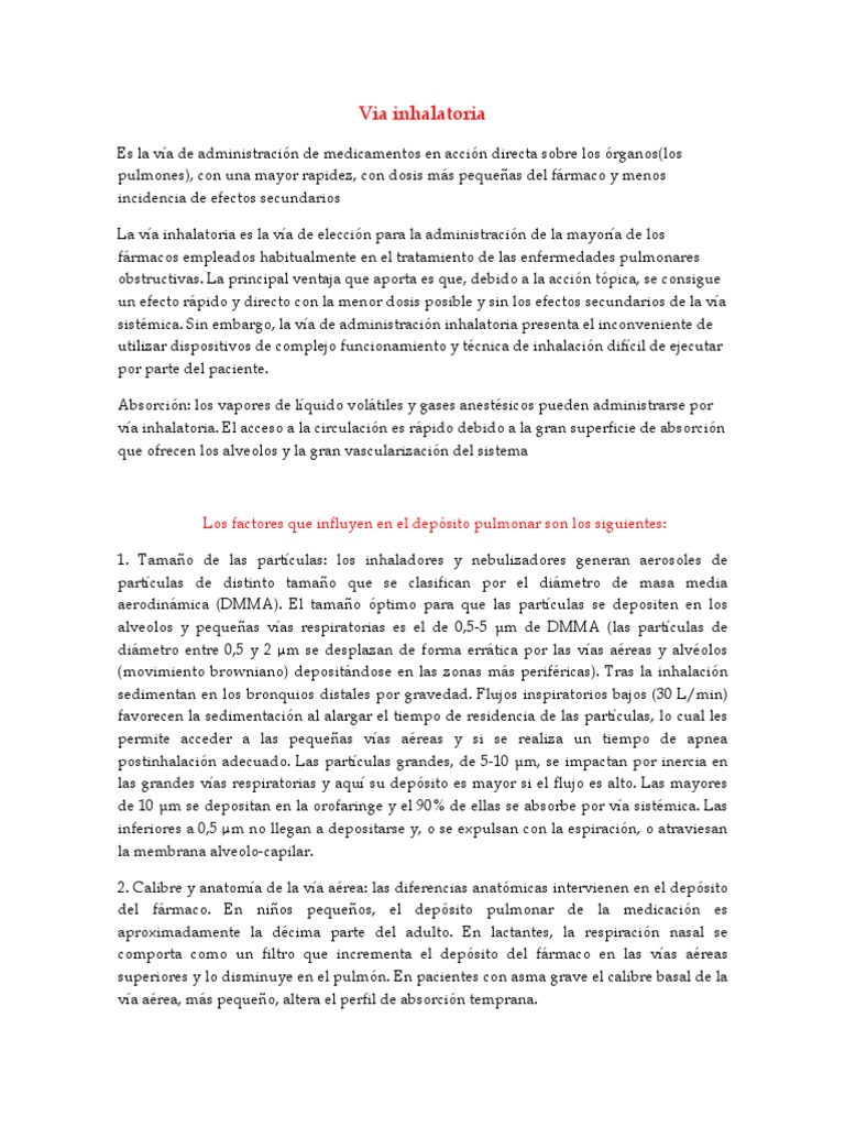 La vía inhalatoria como método de administración de fármacos y los ...