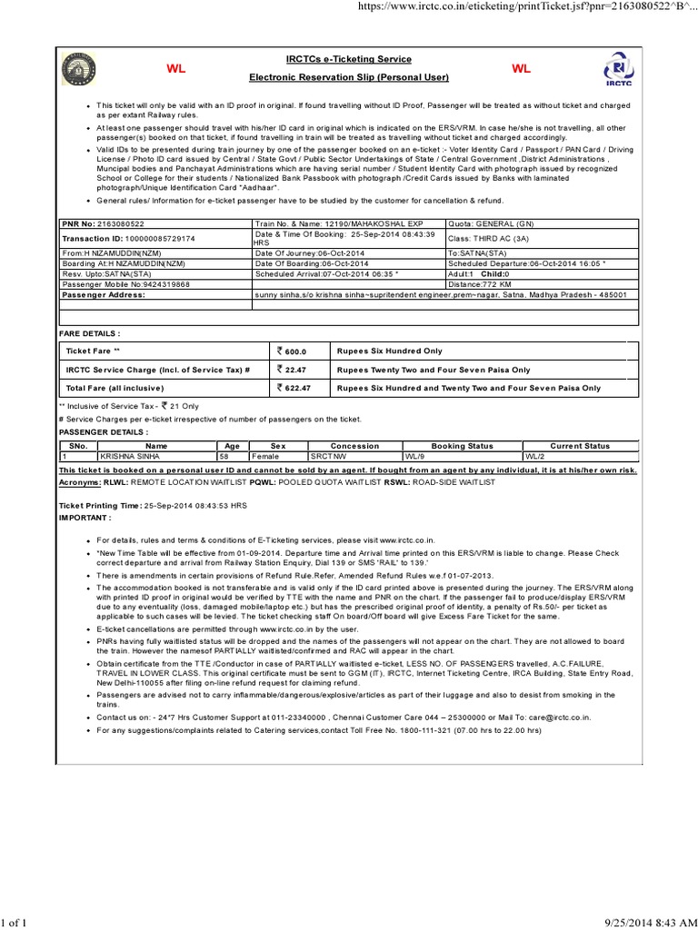 IRCTC E-Ticket Guidelines | PDF | Identity Document | Government