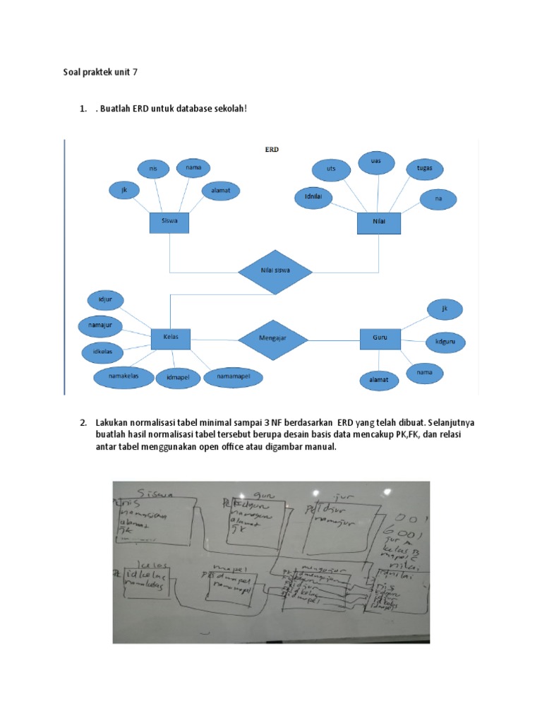 Desain Database Sekolah: ERD & Normalisasi | PDF