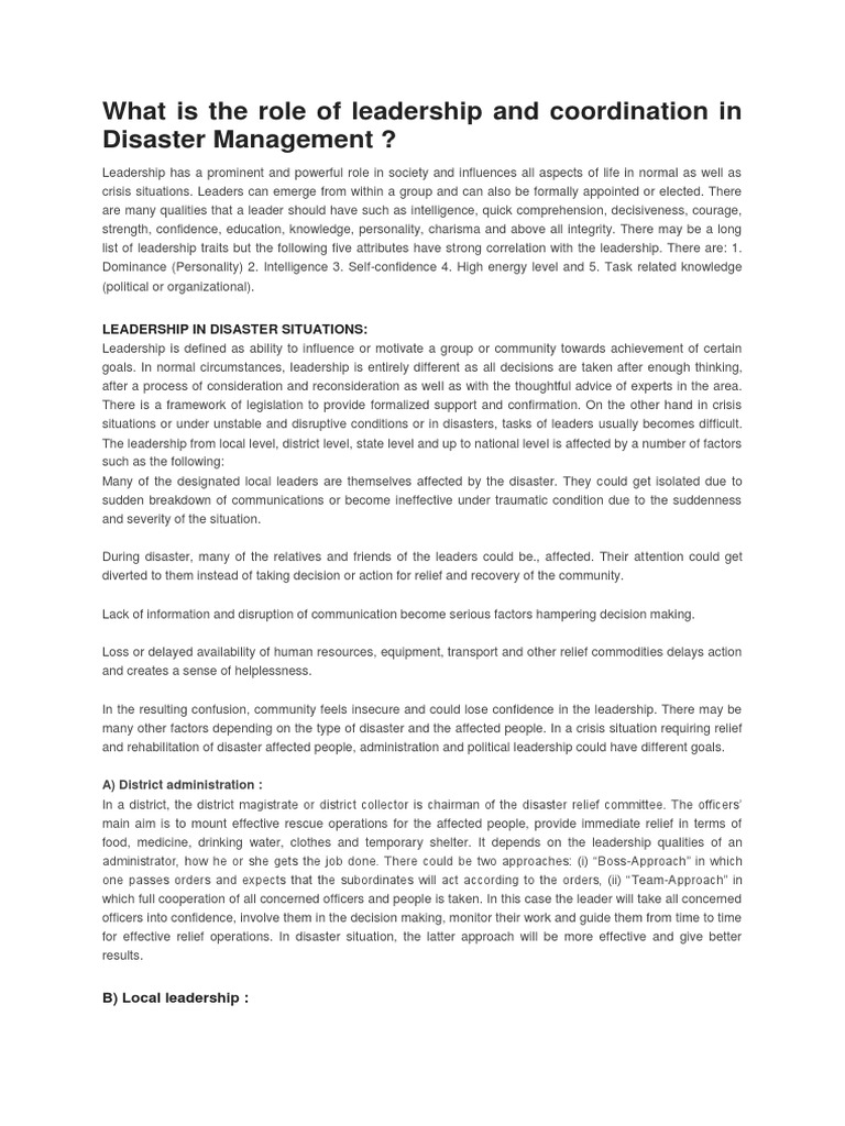 Leadership and Team in DM | PDF | Emergency Management | Leadership
