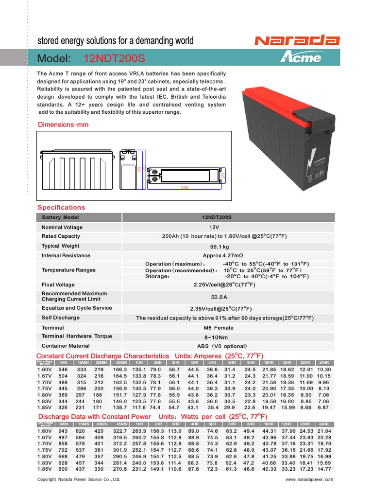 10.-Datasheet Bateria Narada 12NDT200S | PDF | Battery (Electricity) | Electricity