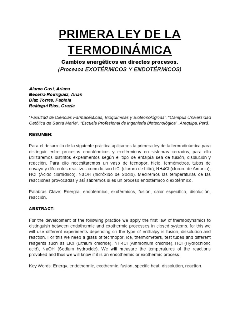 Primera Ley de La Termodinámica | PDF | Calor | Temperatura