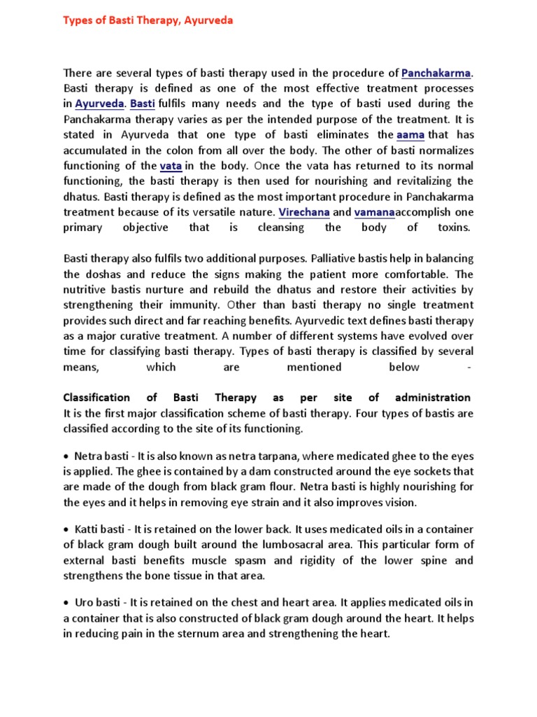 Types of Basti Therapy, Ayurveda | Download Free PDF | Ayurveda ...