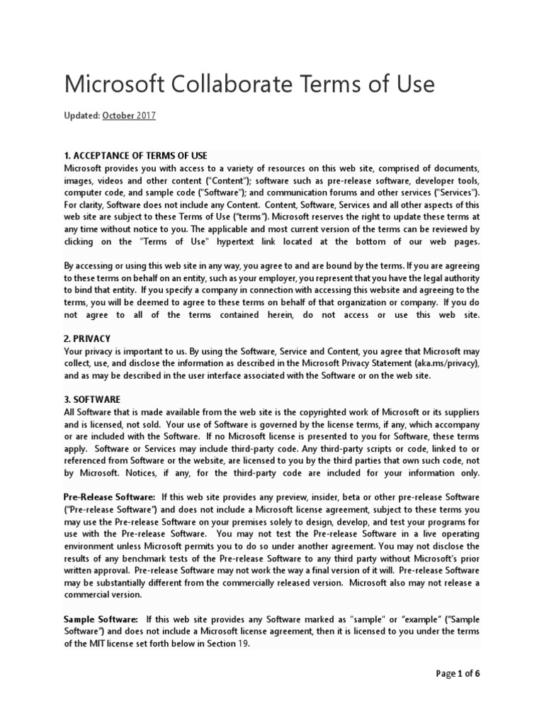 Microsoft Collaborate Terms of Use | PDF | Non Disclosure Agreement ...