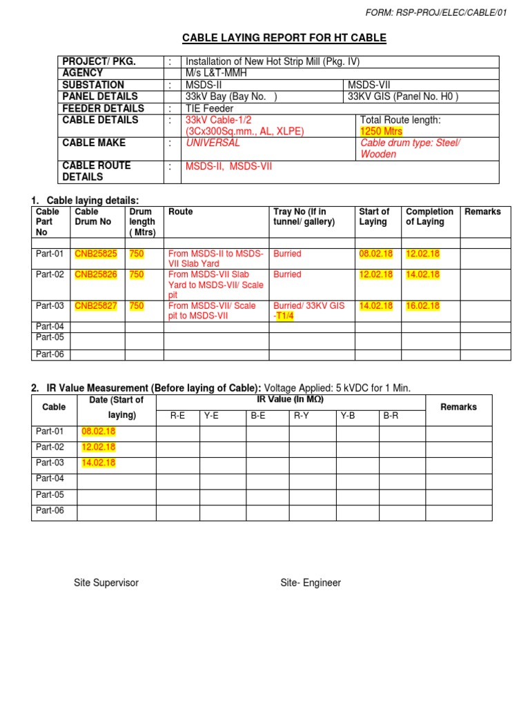 HT Cable Laying Report: New Mill | PDF | Computers | Technology ...