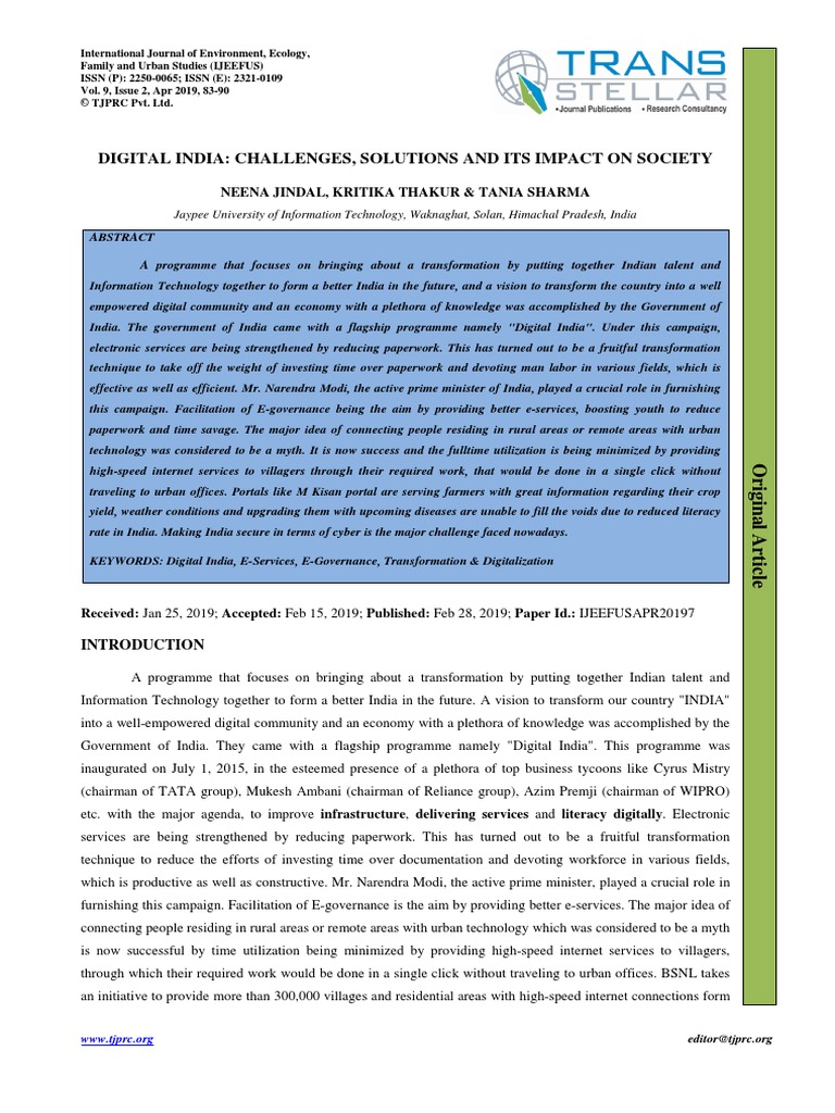 Digital India: Challenges, Solutions and Its Impact On Society | PDF ...