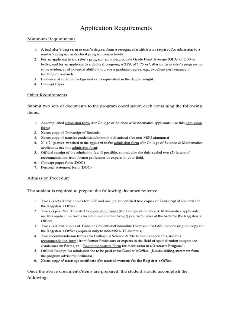 Application Requirements | PDF | University And College Admission ...