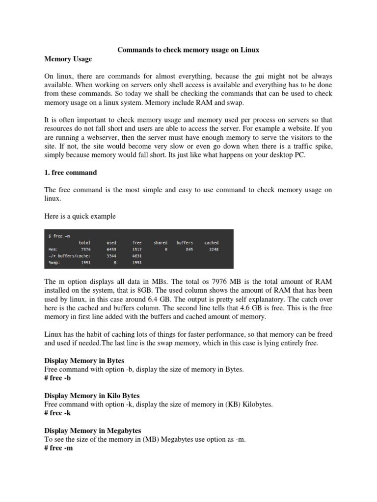 Commands To Check Memory Usage On Linux | Download Free PDF | Random ...
