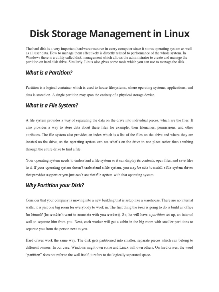 Disk Storage Management in Linux | PDF | File System | Computer File