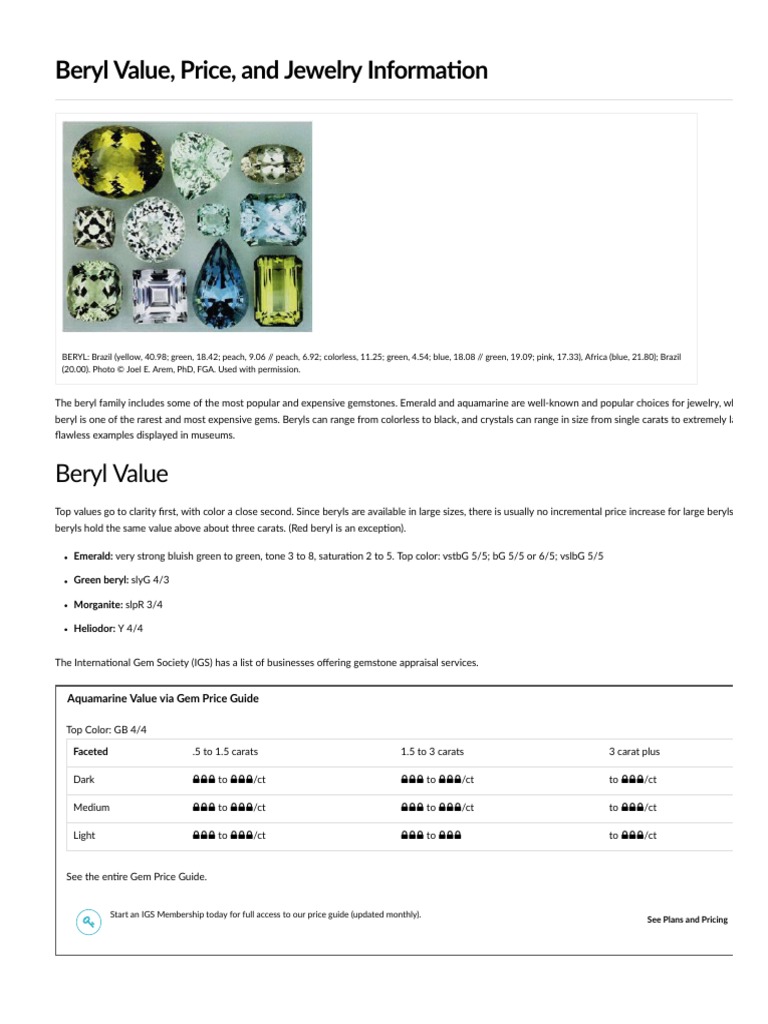 Beryl Value, Price, and Jewelry Information | PDF | Gemstone | Mineralogy