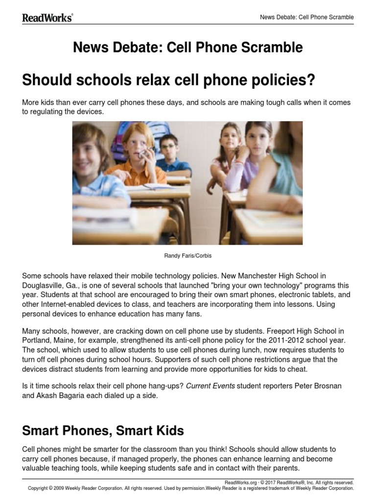 Should Schools Relax Cell Phone Policies? | PDF | Reading Comprehension | Mobile Phones