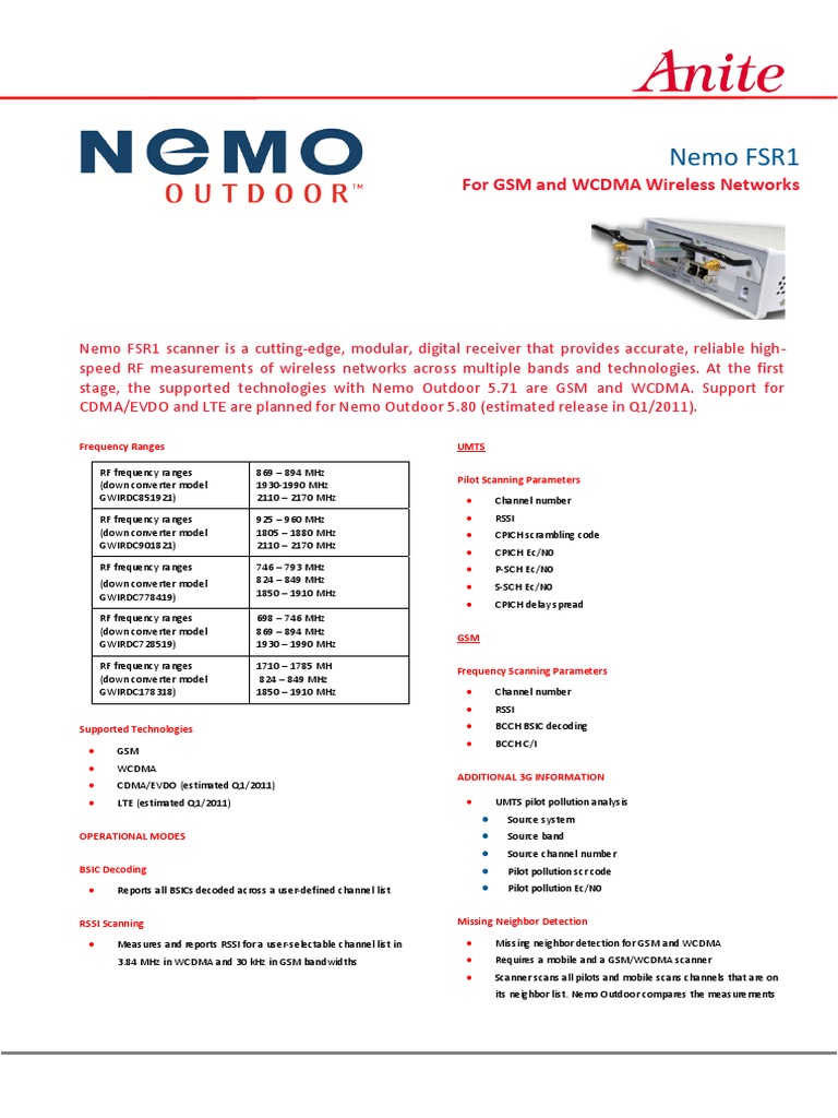 Nemo FSR1: For GSM and WCDMA Wireless Networks | PDF | Bandwidth ...