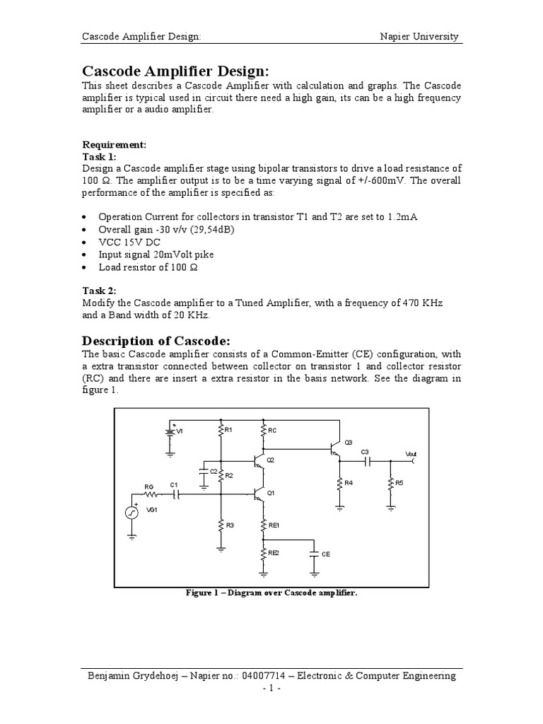 Cascode Amplifier Design | PDF | Amplifier | Analog Circuits
