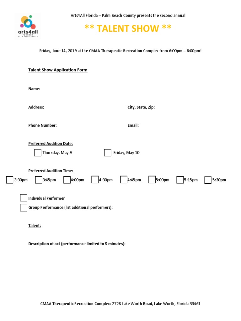 Talent Show Application Form | PDF