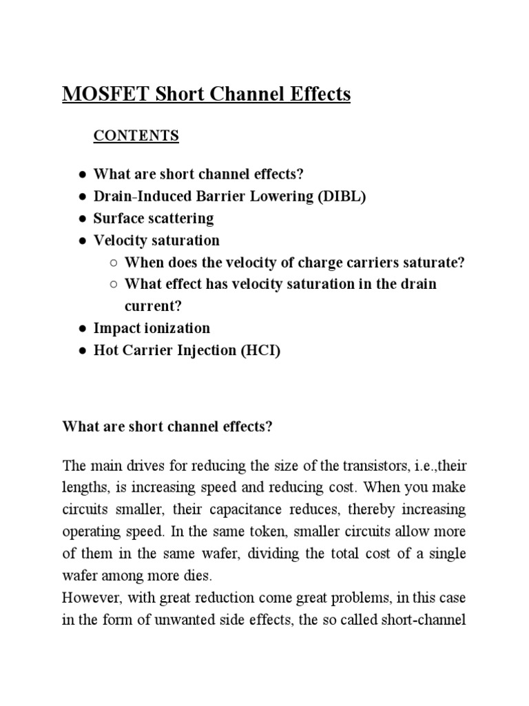 Understanding Short Channel Effects in MOSFETs: DIBL, Velocity ...