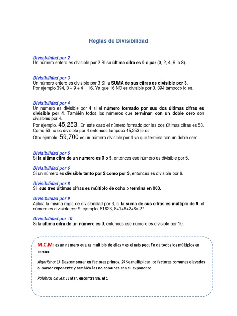 Reglas Básicas de Divisibilidad | PDF | Informática
