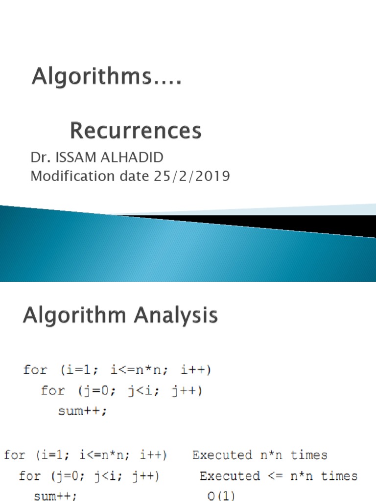 Algo Mod5 Recurrences Pdf Time Complexity Algorithms And Data Structures