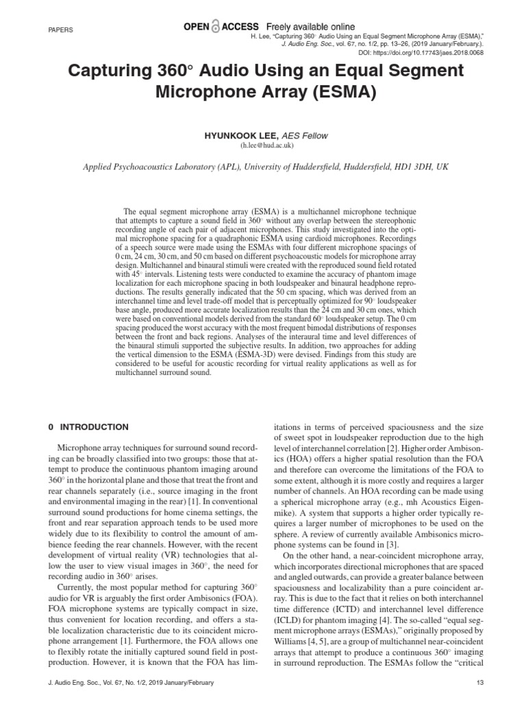 Capturing 360 Audio Using An Equal Segment | PDF | Microphone | Loudspeaker