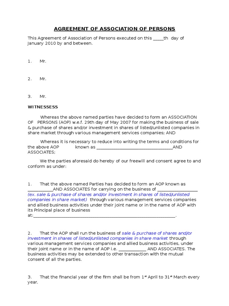 Agreement Forms Association of Persons | PDF | Interest | Credit
