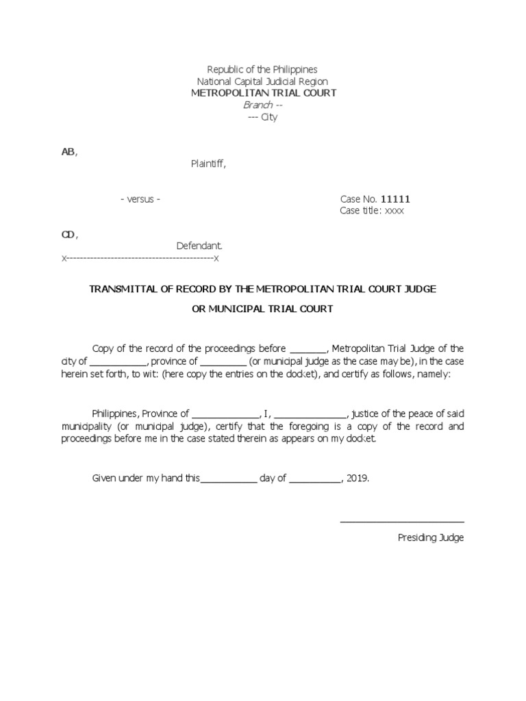 Transmittal of Record by The Metc Judge or MTC Judge | PDF | Law