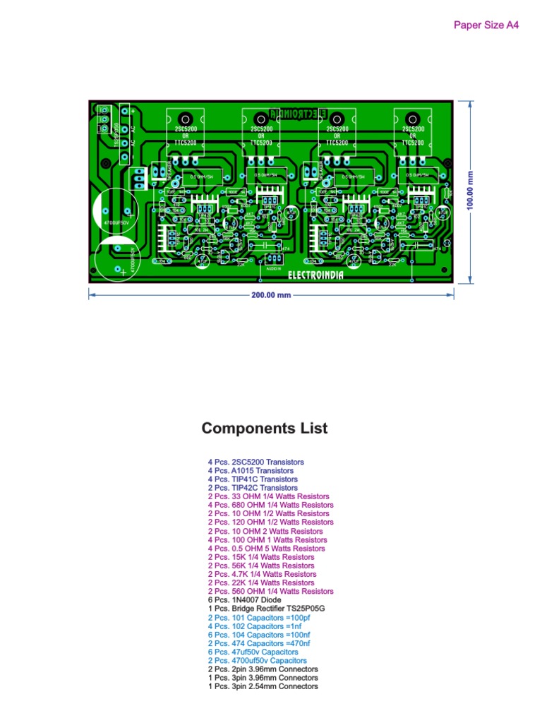 100+100 Watts Stereo Amplifier Board DIY Toshiba 2SC5200 Transistor ...