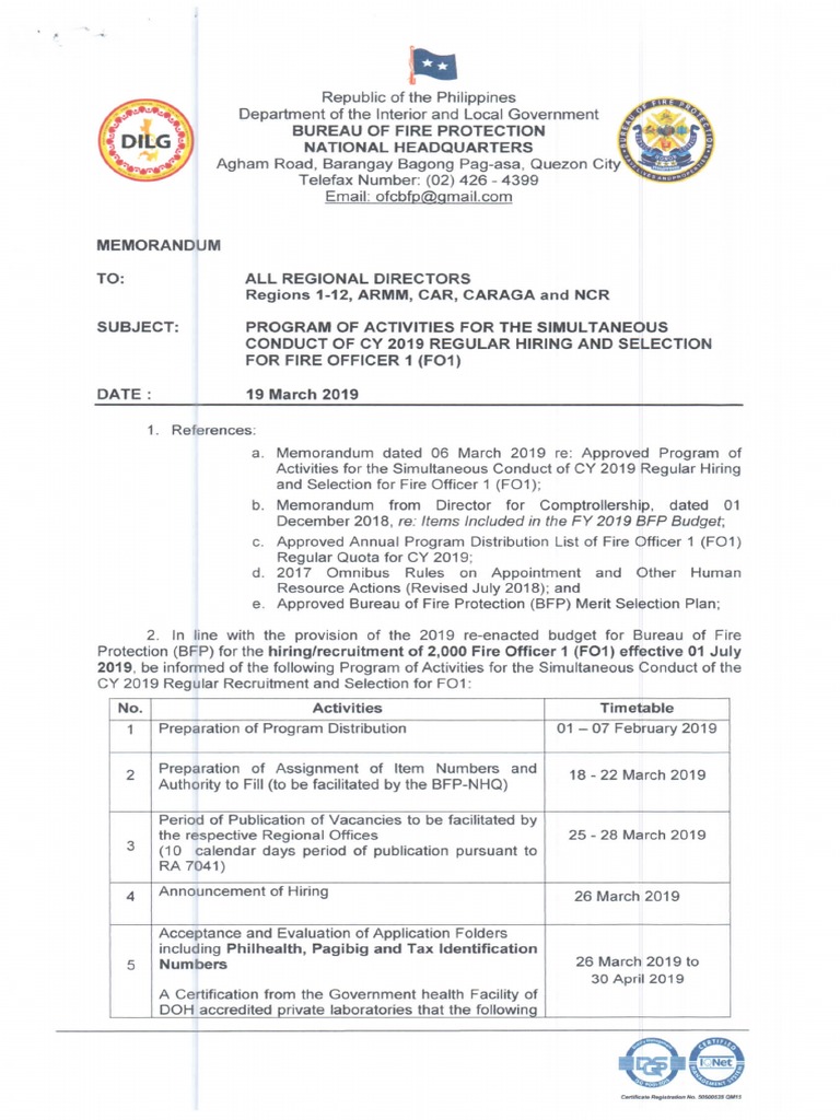 BFP Hiring 2019 Regular Quota PDF | PDF