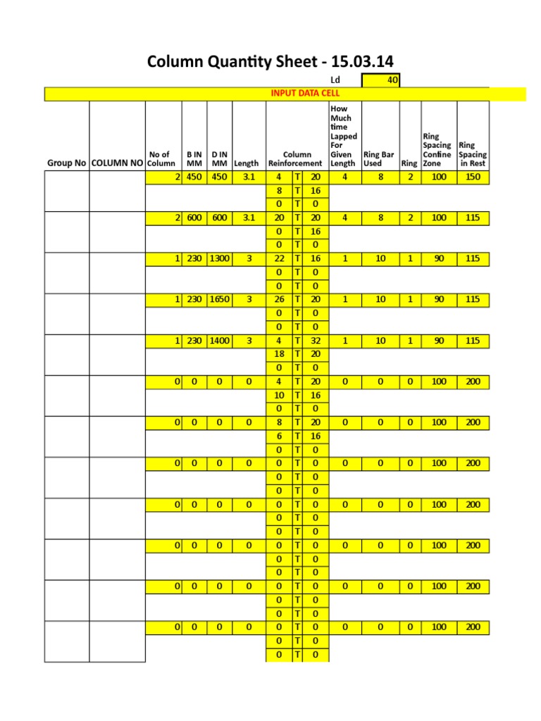 Column Steel Qty 15.03.14-All | PDF | Building Materials | Structural ...