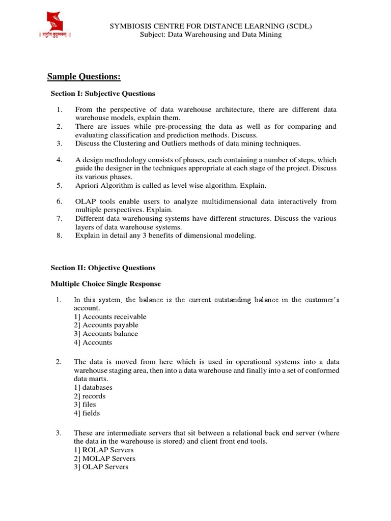 Sample Questions:: Section I: Subjective Questions | PDF | Data ...