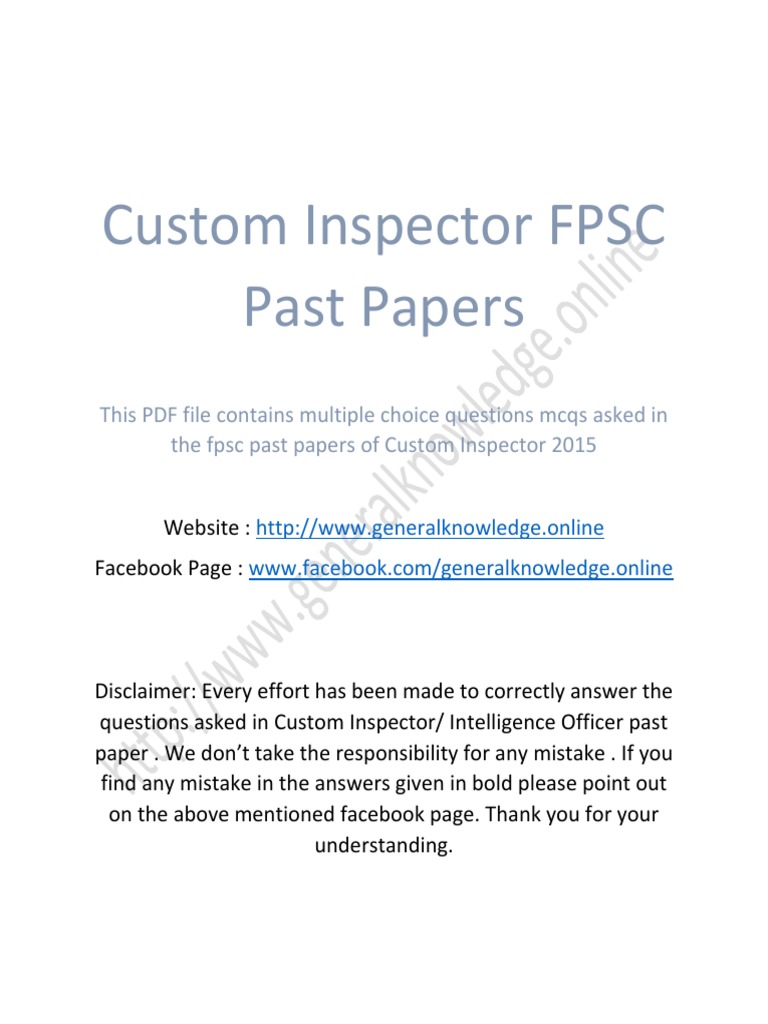 Custom Inspector FPSC Past Papers PDF | PDF | Carbon | Silicon