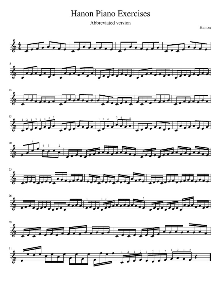Hanon Piano Exercises Cheat Sheet | PDF