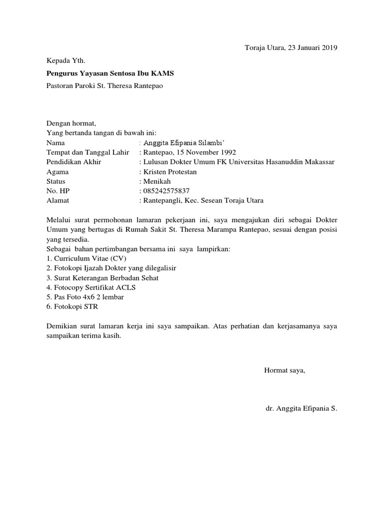 Surat Lamaranku RS Marampa | PDF | Kesehatan Holistik | Gaya Hidup