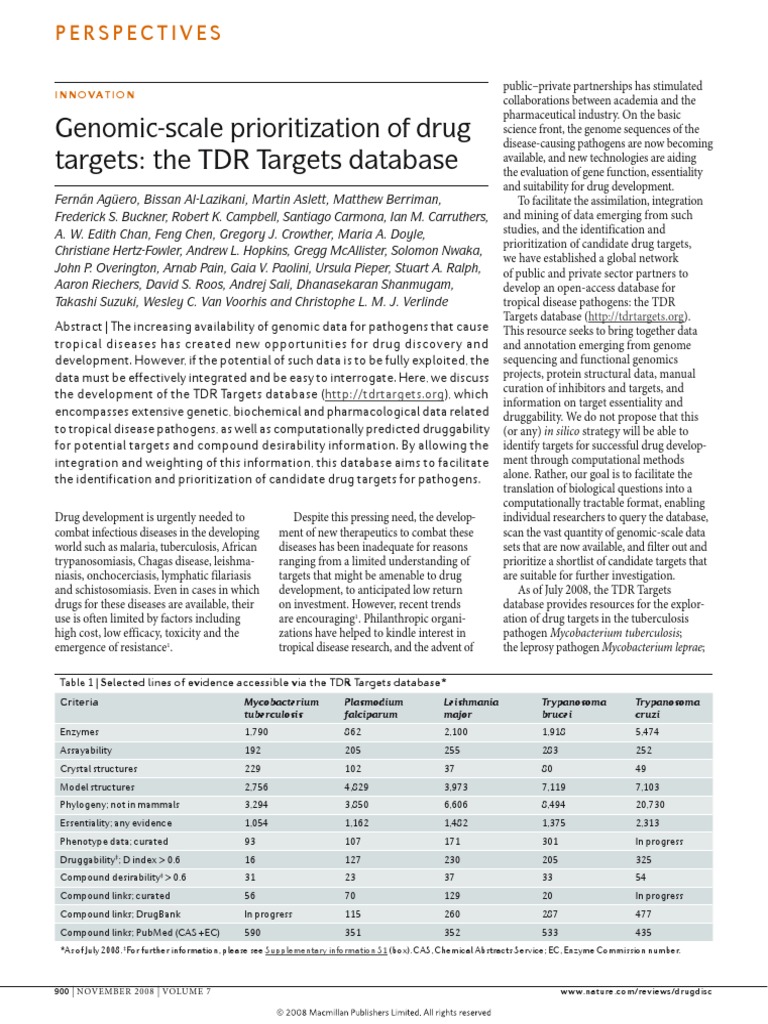 TDR Targets Database for Drug Discovery | PDF | Drug Design | Gene