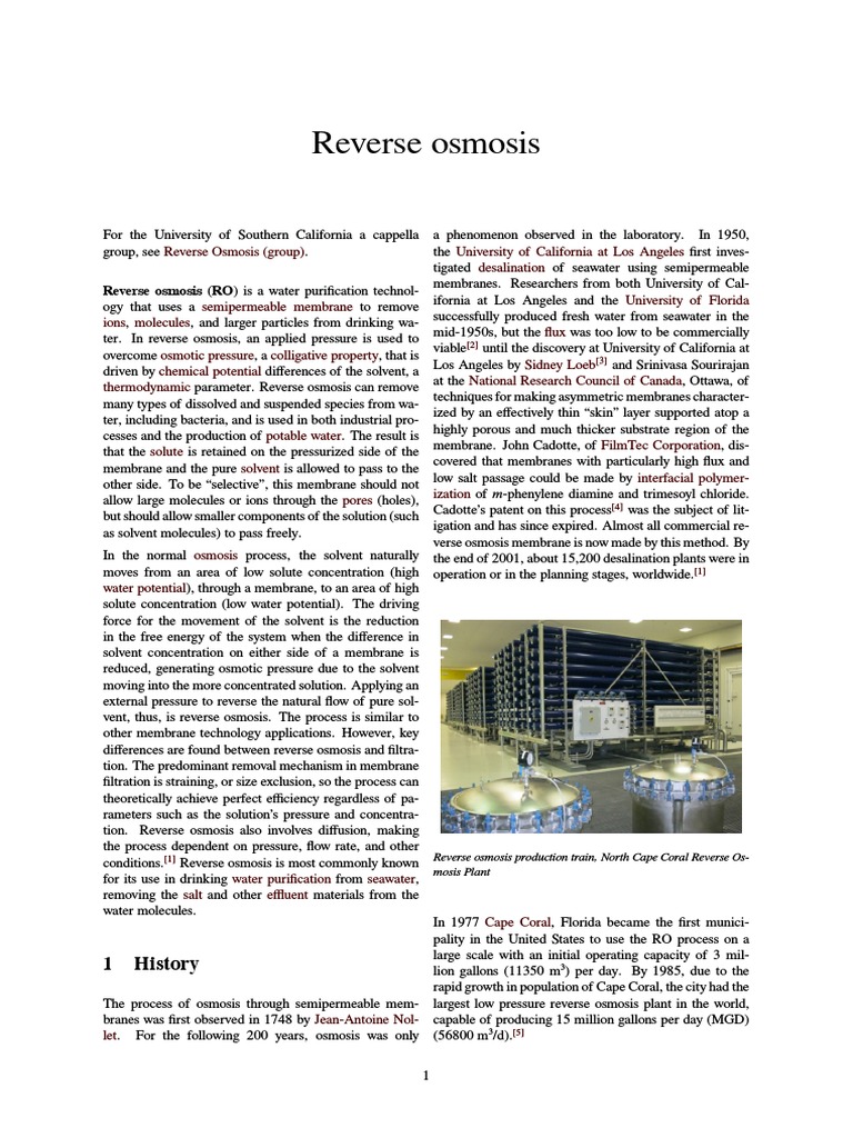 Reverse Osmosis | PDF | Osmosis | Desalination