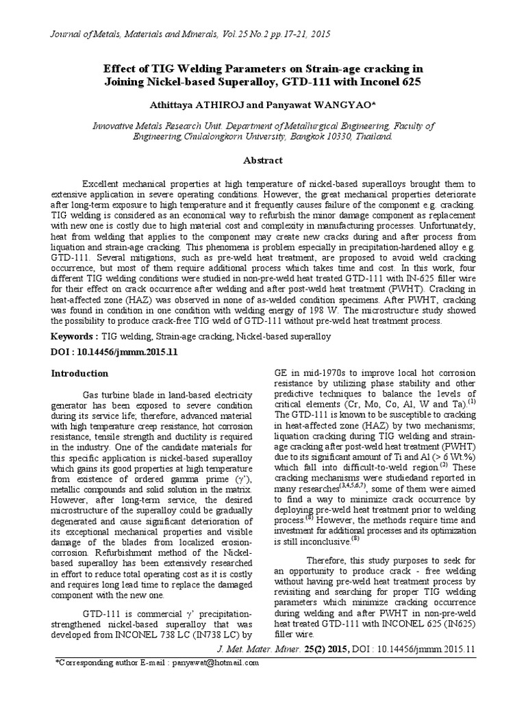 Laser Welding On GTD-111 | PDF | Heat Treating | Welding