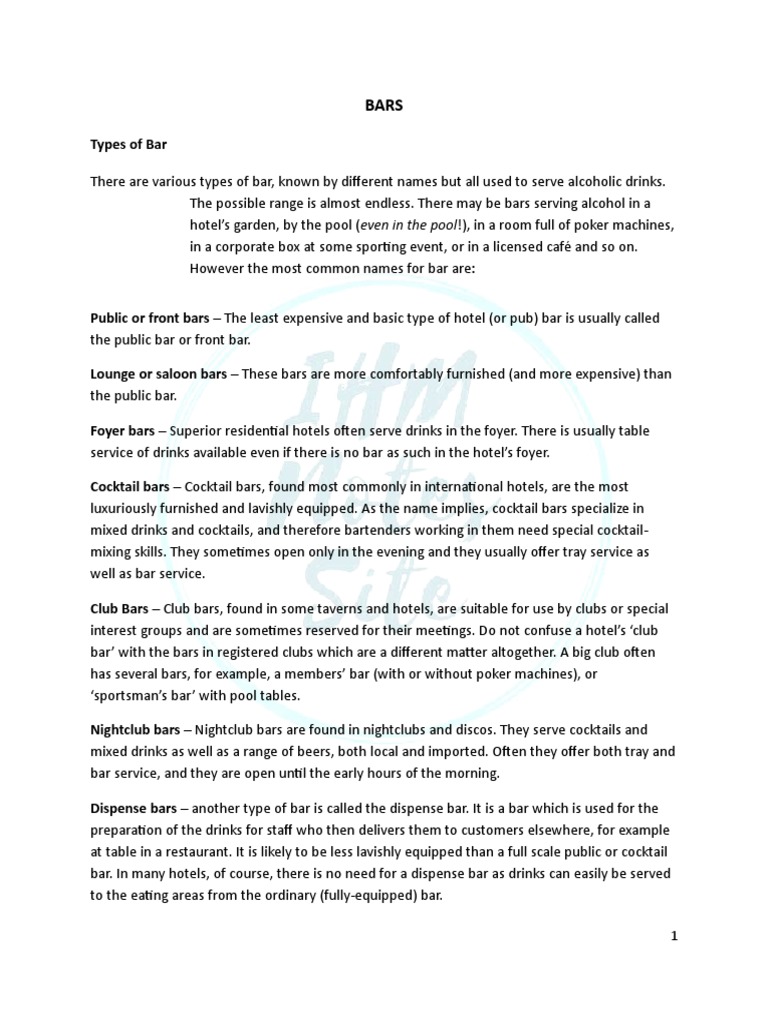 14 Types of Bar | PDF | Bar | Drink