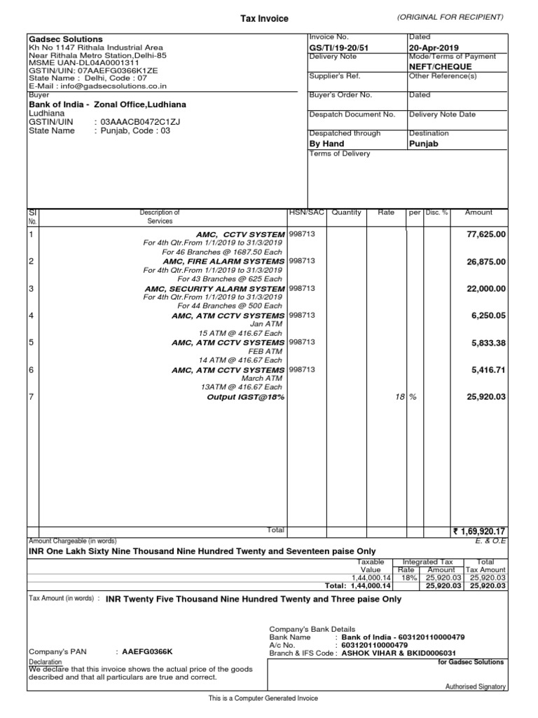BOI ZO Ludhiana - 51 | PDF | Invoice | Payments