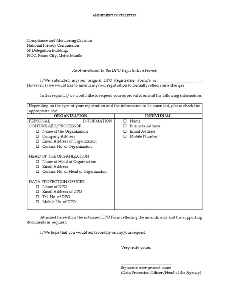 Amendment Cover Letter | PDF | Information Privacy | Cyberspace