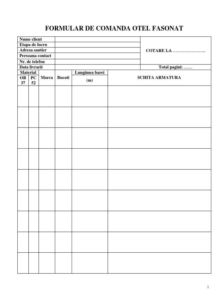 Formular de Comanda Otel Fasonat PDF | PDF