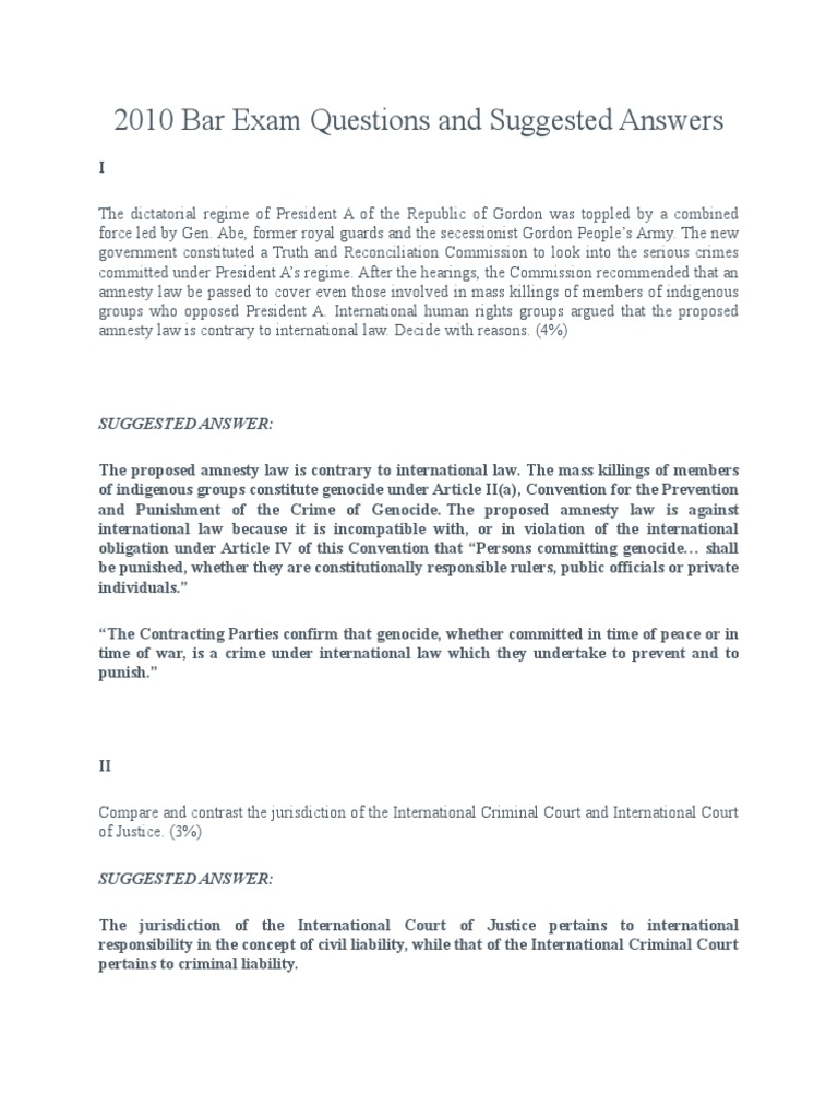 2010 Bar Exam Questions and Suggested Answers | PDF | International Law ...