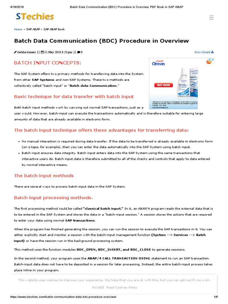 Batch Data Communication (BDC) Procedure in Overview, PDF Book in SAP ABAP | PDF | Http Cookie ...