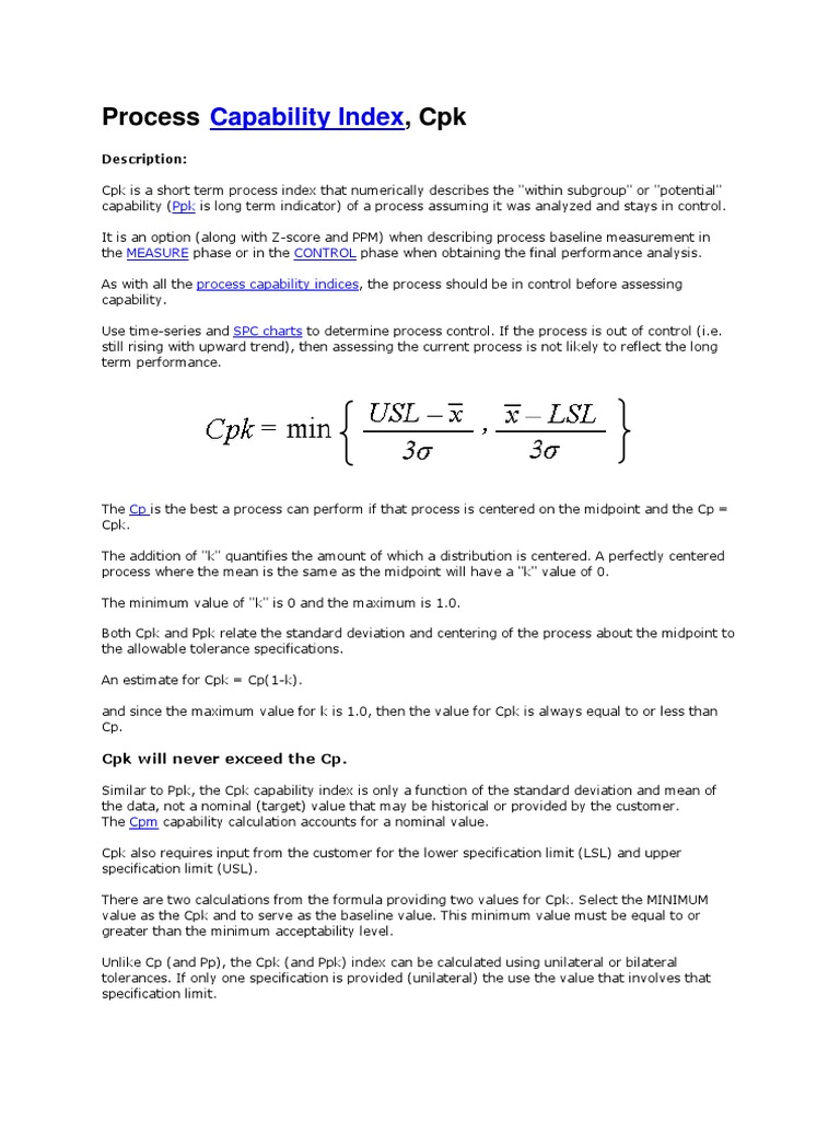 Process, CPK: Capability Index | PDF | Standard Deviation | Standard Score